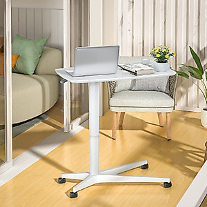 FURNINXS Mobile Standing Desk Height Adjustable Pneumatic Rolling Sit Stand Desk Small Laptop Desk Cart Riser Mobile Podium for Home Office & School