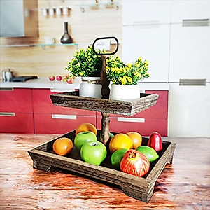 CRAZYMOTO 2 Tier Wooden Rustic Retro Tiered Tray Farmhouse Tiered Tray Stand - Wood Tiered Tray Decor Holder for Rectangle Wooden Platter for Cakes, Desserts Fruits Snack Candy
