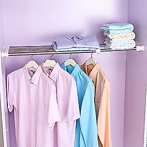 Hershii Expandable Closet Tension Shelf Rod Adjustable Storage Rack Heavy Duty DIY Organizer Divider for Wardrobe Cupboard Kitchen Bathroom