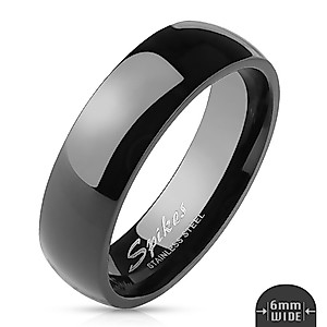 STR-0003 Stainless Steel Shiny Polished Black Plain Band Ring; Comes with Free Gift Box (8)