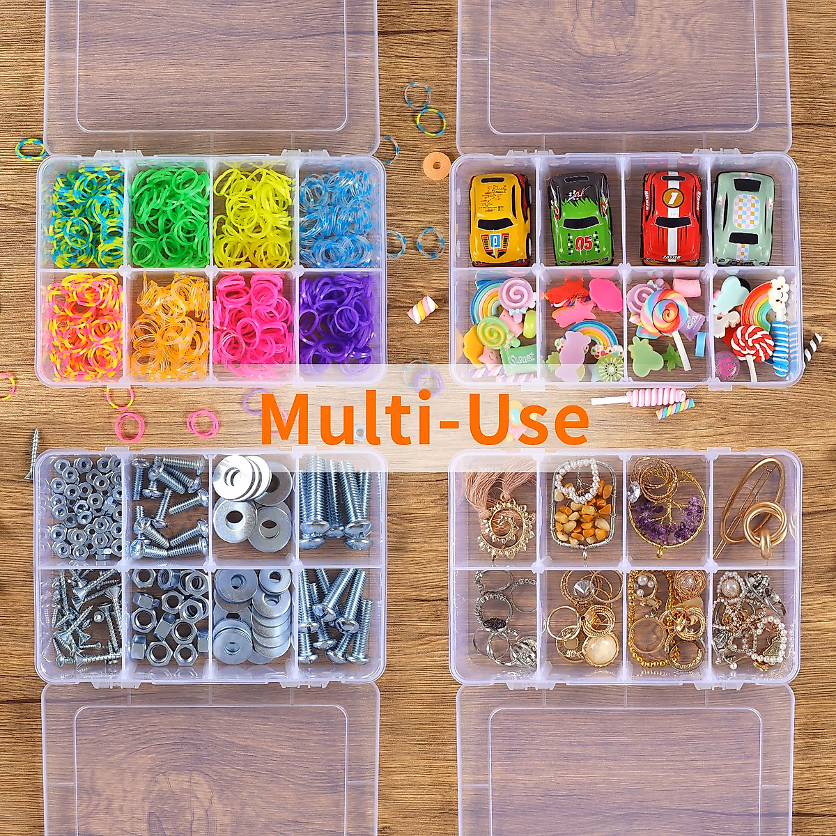 QUEFE 2 Pack 8 Grids Bead Organizers and Storage, Plastic Organizer Box with Removable Dividers Tackle Box Organizer for Candies Snacks Electronics Jewelry Small Parts