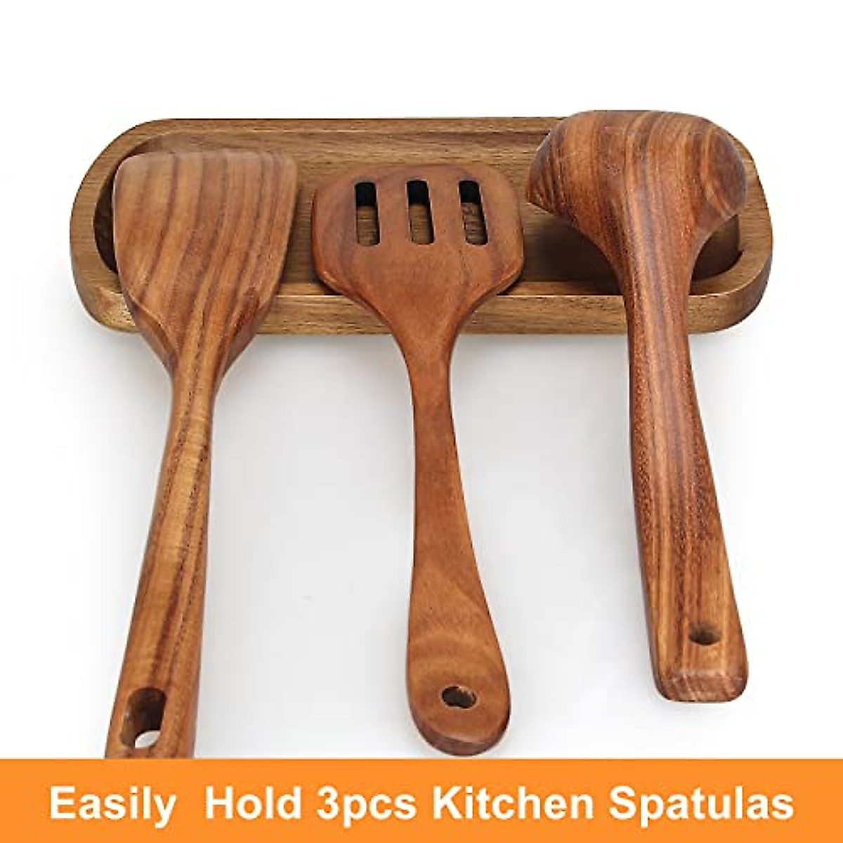 10" Long Acacia Spoon Rest Wooden Cooking Spoon Holder for Stove Top Kitchen Spatula Spoon Rest Best Wood Spoon Rest for Kitchen Counte Coffee Spoon Rest Utensil Rest