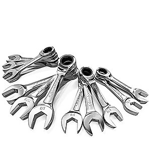 Olsa Tools Stubby Ratchet Wrench Set (SAE 11pc) | 6-Point Box End Ratchet Wrenches Set | 120 Tooth Ratcheting Wrench Sets | Works on Stripped and Rounded Bolts | Professional Grade Spanner Wrench