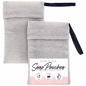S&T INC. Exfoliating Soap Bag, Bar Soap Pouch for Shower and Bath, 7.6 Inches x 4.5 Inches, Grey, 2 Pack