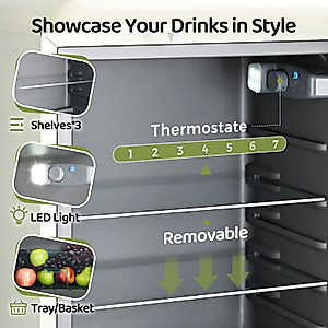 Anypro Retro Beverage Refrigerator Cooler, 4.9 Cu.Ft Mini fridge with Tempered Glass Door, 160 Can Wine Drink Beer Fridge, Small Refrigerator for Office Bedroom Bar, 7 Temperatures, Adjustable Shelves