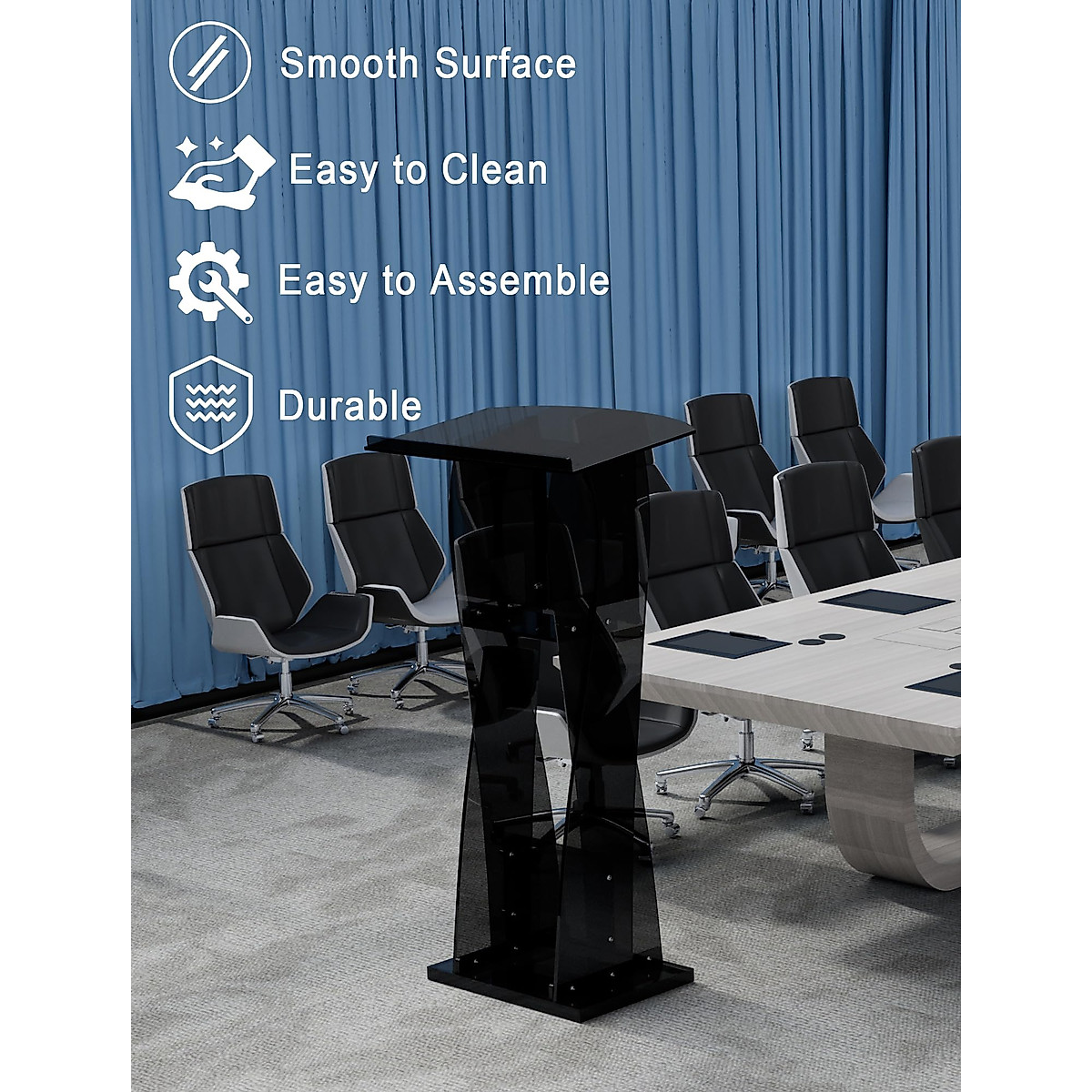 HODLBIT Upgraded Acrylic Podium Stand, Pulpits for Churches, 47.5inch Modern Lecterns & Podiums with Storage Shelf for Classroom, Weddings, Professional Presentation Podiums, Easy Assembly