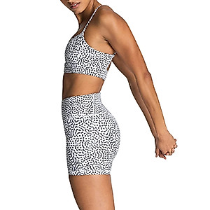 IMEKIS Workout Sets for Women 2 Piece Yoga Outfit: Tracksuits High Waisted Running Biker Shorts with Adjustable Strap Sport Bra Exercise Running Clothes Athletic Gym Sets Matching White Polka Dots S