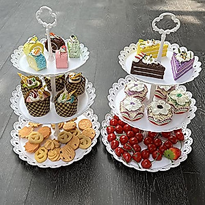 Cupcake Stand/Holder Plastic Dessert Stand White Cake Stand 3 Tiered Serving Stand Display Stand Reusable Pastry Platter for Wedding Birthday Baby Shower Tea Party Decorations
