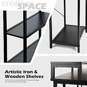 OUTFINE Desk Computer Desk Office Desk with Wodden Drawer, Monitor Stand and Storage Shelves