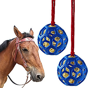 NSBELL 2PCS Horse Treat Ball Hay Feeder Toy, Goat Feeder Ball Hanging Feeding Toy for Horse Goat Sheep Relieve Stress (Blue)