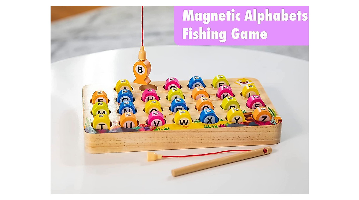 Baby Shark Wooden Fishing Game for Kids - Montessori Alphabet Puzzle