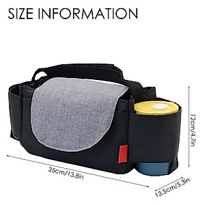 Stroller Organizer Bag, Universal Stroller Organizer, Stroller Storage Bag with Cup Holder, Stroller Caddy with Multiple Pockets for Bottle, Diaper, Toy, Black
