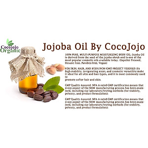 cocojojo Jojoba Oil Organic, Jojoba Oil for Hair Growth, Jojoba Oil for Skin, Jojoba Oil for Face, 100% Pure Natural, Cold Pressed, Deep Moisturizing Anti-Aging, Essential Oils - 32 Fl Oz