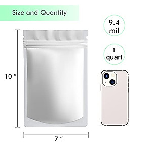 50 Pack Mylar Bags, Thick 9.4 Mil Stand-Up Zipper Pouches Resealable - Heat Sealable, Food Safe, & Reliable for Long Term Food Storage Light and Moisture Proof Fresh Saver Packs (7x10 inches)