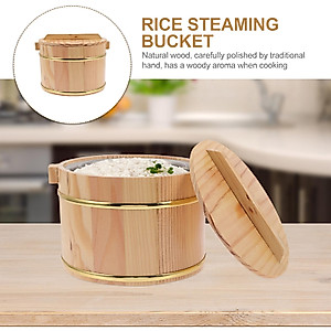 1 Set Cask Rice Cask Stainless Steel Containers Salad Containers Cake Containers with Lids Rice Storage Container Sushi Oke Rice Bowl Wooden Container with Cover Wooden Rice Bucket