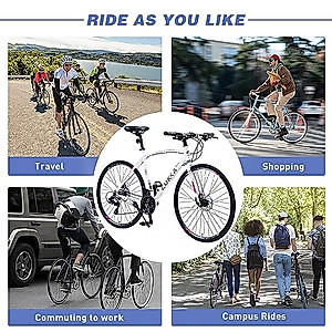 MAKELEN Road Bike for Men and Women Alloy Frame City Bicycle 700 c Wheel Set / 24 Speed/Disc Brake White&Grey