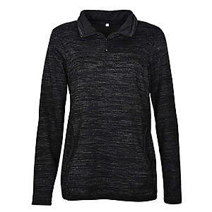 Artfish Women's Women Quarter Zip Casual Pullovers Lightweight Fleece Sweatshirts with Pockets (S,Black)