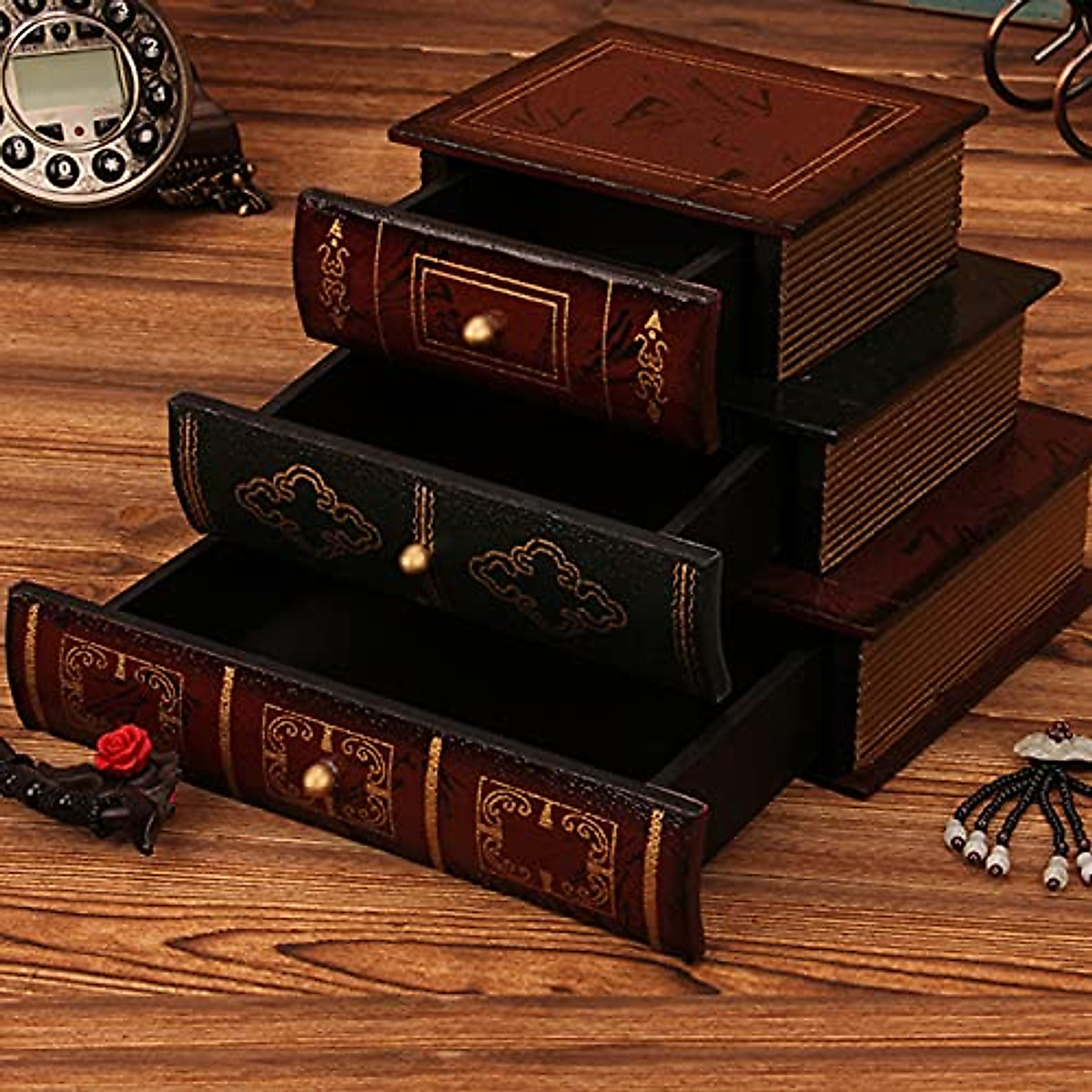 Gdrasuya10 Retro Jewelry Organizer Box Multi-Purpose Jewelry Display Storage Holder Case Desk Organizer for Necklace Earrings Bracelets Rings