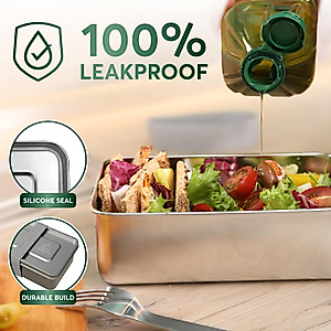 Umami Stainless Steel Bento Box Adult w/Fork & Divider, Microwave Safe (Yes!) & Dishwasher Safe, 100% Leakproof, Large Stainless Steel Metal Lunch Container for Adults