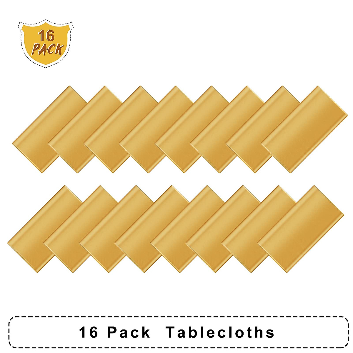Moukeren 16 Pack Plastic Tablecloths Bulk 54 x 108 Inch Disposable Rectangle Table Covers Waterproof Party Table Cloths for Indoor or Outdoor Events Birthday Party Decor Supplies (Gold)
