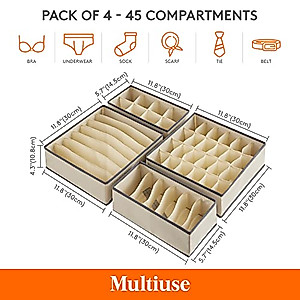 Lifewit 4 PCS Drawer Underwear Organizers, Bundle with 6 PCS Drawer Underwear Organizers, Beige