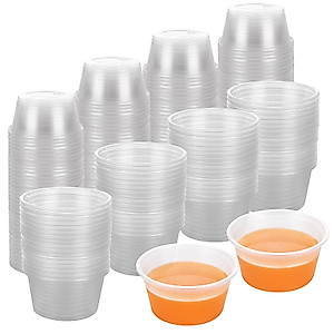 500 Sets - 2oz ] Jello Shot Cups Plastic Portion Cups with Lids, Small Condiment Containers Disposable Dipping Sauce Cups for Salad Dressing, Clear Souffle Cups for Souffle, Food Samples, Lunch, Par