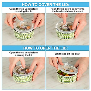 Signature Housewares Ceramic Bowl Set with Vented Lids, Serving Bowls with Lids, 5 Inch Prep Bowls for Kitchen, Lunch, Picnic, 21 Oz Set of 4 Stoneware Storage Bowls