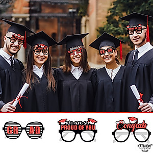 KatchOn, Red 2024 Glasses Graduation - Glitter, Pack of 12 | Graduation Photo Booth Props 2024 for Graduation Decorations Class of 2024 | Graduation Eyeglasses, Red Graduation Party Decorations 2024