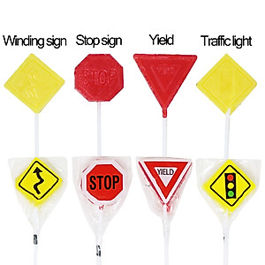 12 Street Sign Lollipop Suckers - Road Sign Lollipop for Car Themed Birthday Parties - Construction Safety Candy Decoration Lollipop - Party Favor Traffic Sign Pops - Assorted Pack Individually Wrapped Suckers