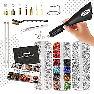 Quick Crystals Pro Hotfix Applicator, Bedazzler Kit with Rhinestones, DIY Wand Setter Tool Kit with 7 Different Tip Sizes, Tweezers, Cleaning Brush, User Manual, and 4400 Rhinestones.
