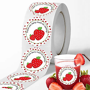 Strawberry Thank You Sticker Labels 1.5 Inch Thank You Berry Much for Coming Stickers - Sweet Strawberry Themed Birthday Party Favors Thank You Sticker Labels 250 Pcs