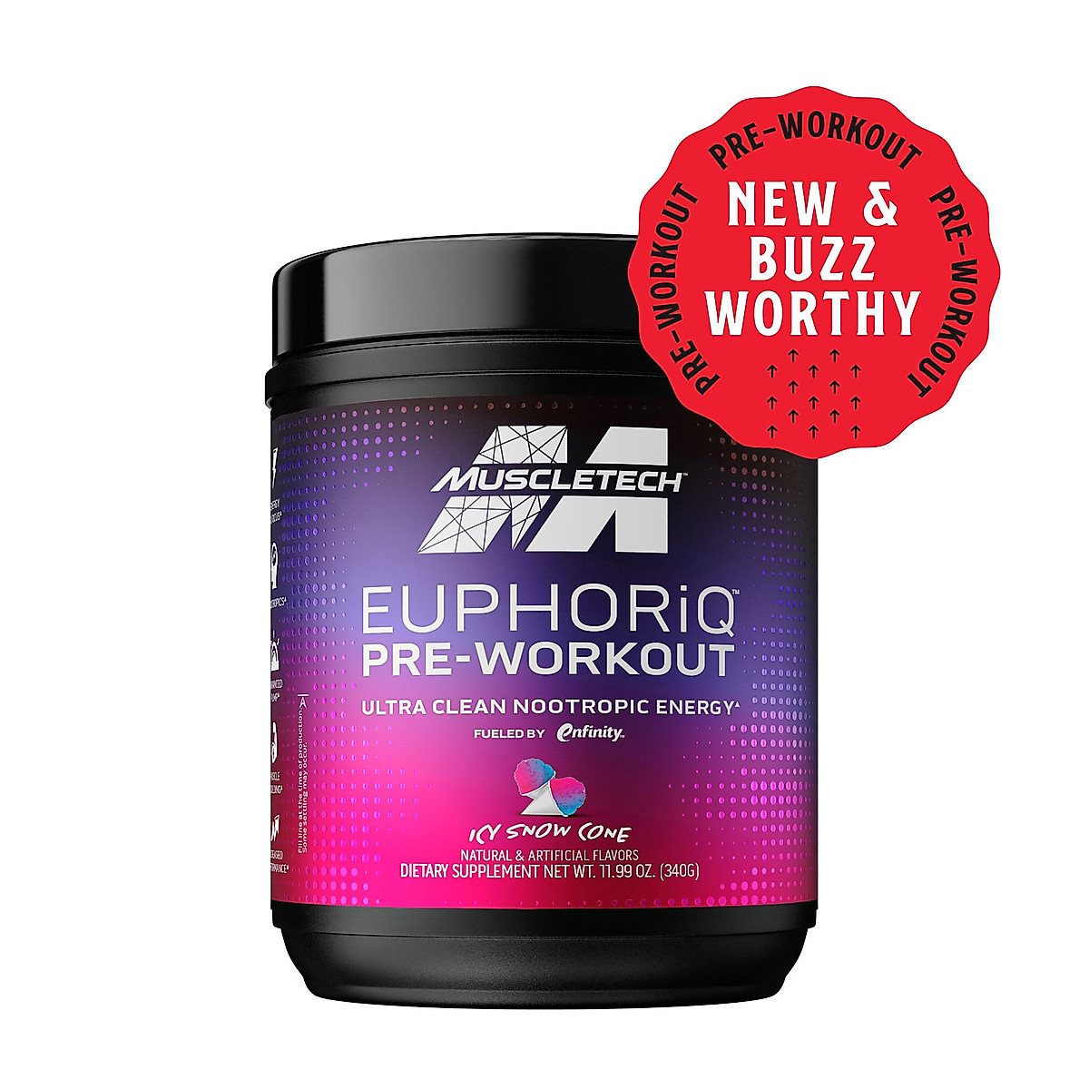 MuscleTech Pre Workout Powder EuphoriQ PreWorkout Smart Pre Workout Powder for Men & Women Caffeine Metabolite Fueled with Paraxanthine ICY Snow Cone (20 Servings)