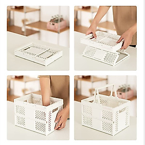 [2-Pack] Plastic Baskets for Shelf Storage Organizing, Durable and Reliable Portable Folding Storage Crate, Ideal for Home Kitchen Classroom and Office Organization, Bathroom Storage-Yellow