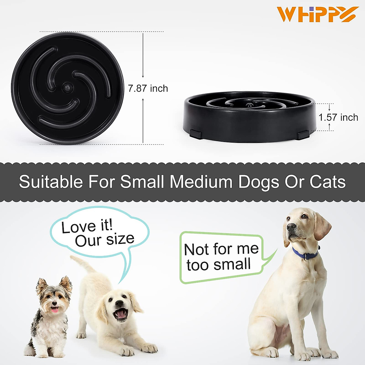 WHIPPY Slow Feeder Bowl for Small Medium Dog Fun Maze Feeder Dog Food Water Bowl Anti-Slip Puzzle Bowl No Chocking Healthy Interactive Bloat Stop Dog Bowl Dish,Medium,Black