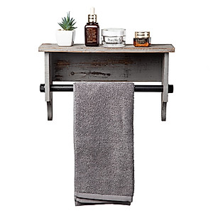 ExoLiry Wall Mounted Bathroom Towel Rack Torched Wood Rustic Brown Hanging Floating Shelf Industrial Black Metal Pipe Bar Restroom Organizer Robe Shampoo Body Wash Holder Clothing Kitchen Storage Home