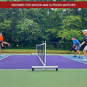 Dominator Indoor/Outdoor Portable Pickleball Net, Constructed of Rust Proof Aluminum Frame - includes Rolling Carry Bag, Locking Rollers
