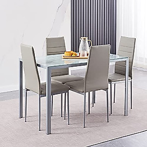paonne 5-Pieces Glass Dining Table with Chairs, Dining Table Set for 4, Kitchen Table and Chairs, Dining Room Set for 4 for Home Kitchen/Dinette/Restaurant