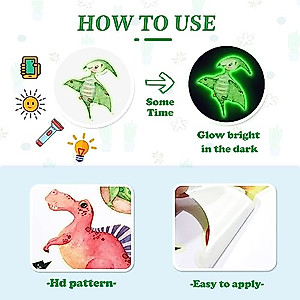 Glow in The Dark Dinosaur Wall Decals, Glowing Stickers for Ceiling, Boys Bedroom Decoration, Large Luminous Removable Dinosaur Wall Decor for Nursery, Kids Birthday Gift