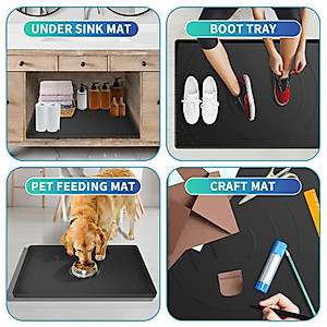 Under Sink Mat, 34" x 22" Under Sink Mats for Kitchen Waterproof, Under Sink Shelf Liner, Flexible Silicone Cabinet Protector Tray for Bottom of Kitchen & Bathroom Grey