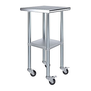 AmGood Stainless Steel Work Table with Casters | Work Station | Metal Utility Table On Wheels (Stainless Steel Work Table + Casters, 20" Long x 20" Deep)