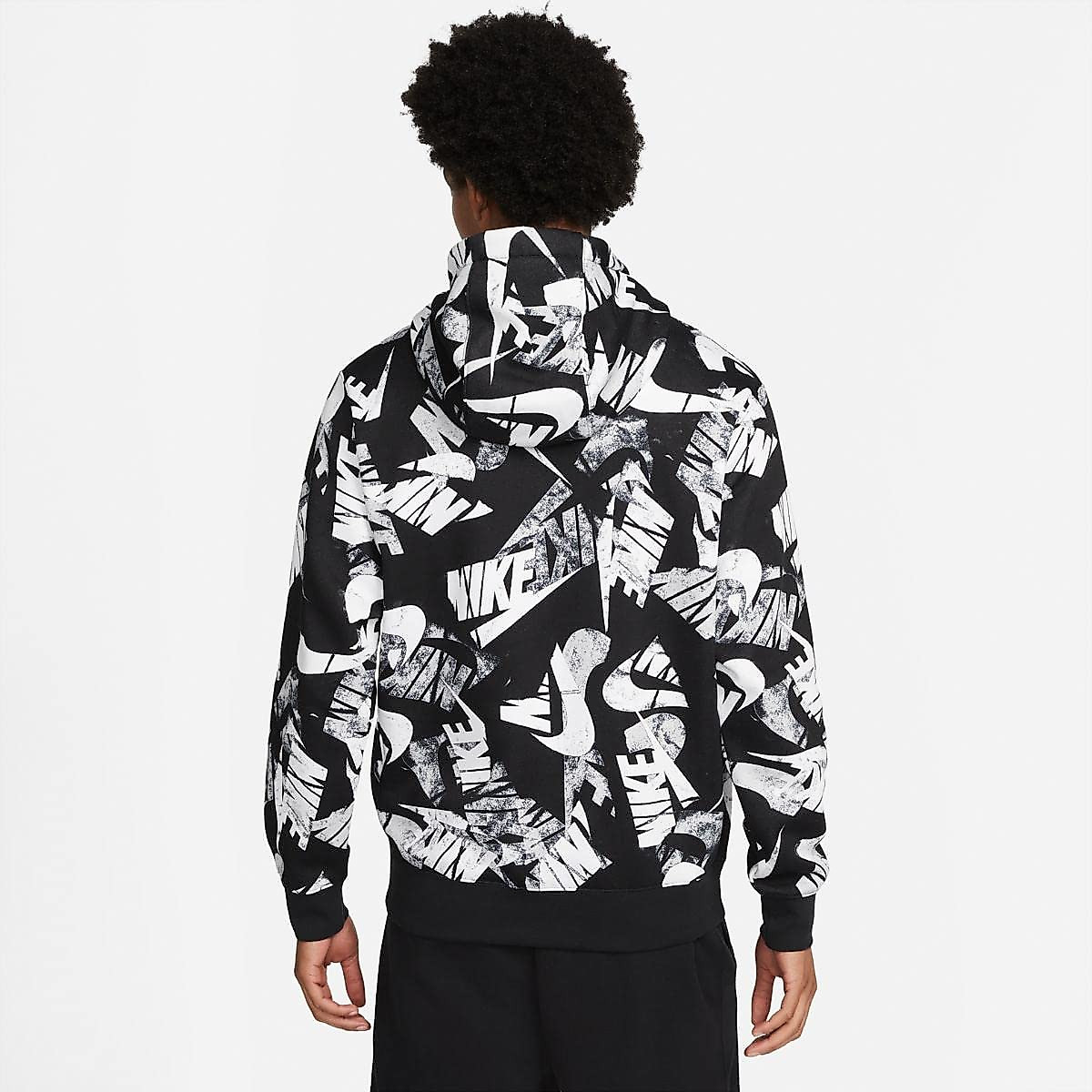 Nike Men's Essentials+ Allover Print Fleece Hoodie Black/White Medium