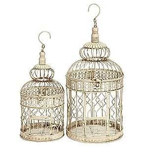 Deco 79 Metal Round Birdcage with Latch Lock Closure and Hanging Hook, Set of 2 22", 18"H, Cream