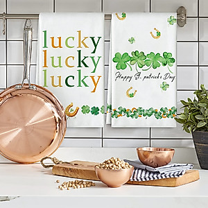 AnyDesign St. Patrick's Day Kitchen Towel Watercolor Lucky Shamrock Clover Dish Towel 18 x 28 Inch Irish Holiday Hand Drying Tea Towel for Cooking Baking Cleaning Wipes, 2 Packs