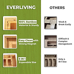 EVERLIVING Bamboo Ziplock Bag Organizer for Drawer & Countertop – Convenient 6-Slot Plastic Bag Organizer – Aluminum Foil Organization and Storage with Cutter – Ziplock Bag Storage Organizer