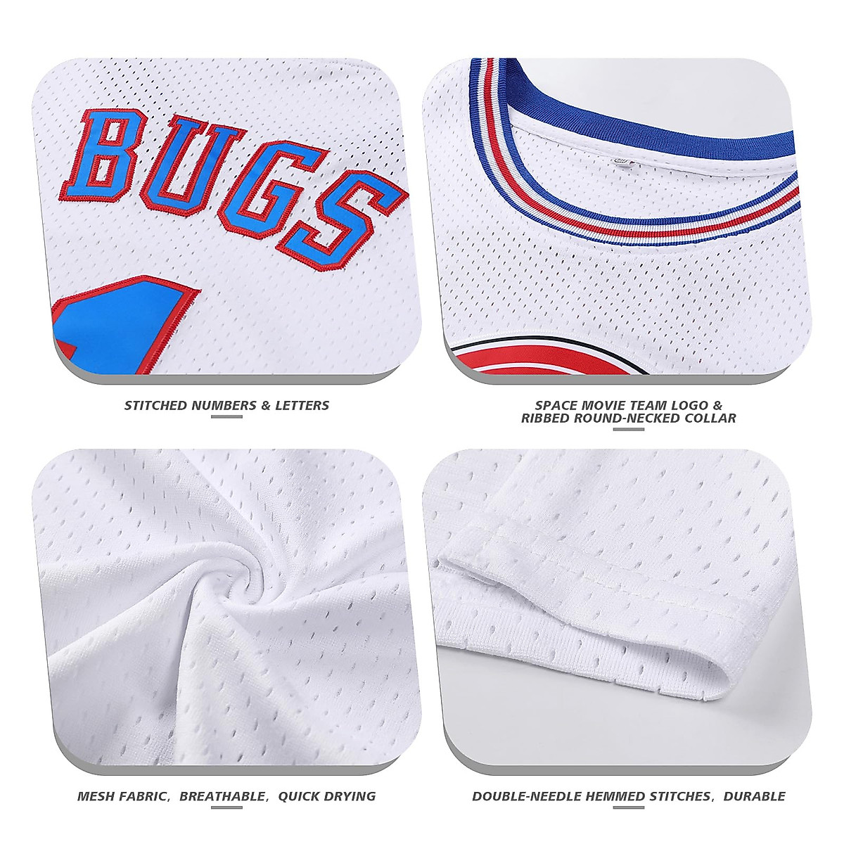 Mens Basketball Jersey Lola#10 Bugs#1 : Space Movie Jerseys 90s for Halloween Sports Hip Hop Party Clothing Set (as1, Alpha, x_l, Regular, Regular, #1 White)