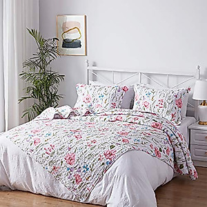 SunStyle Home Quilt Set Queen Size, Lightweight Microfiber Soft Coverlet Reversible Quilted Pattern Summer Quilt Bedspreads Comforter Set for All Season, 3 Piece Includes 1 Quilt + 2 Shams