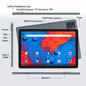 Tablet 2024 Newest Android 12, 2 in 1 Tablet with 128GB Large Storage, Tablet 10 Inch Big Screen with Octa-Core Processor, 5G WIFI Tablet with Keyboard, 13MP Rear Camera, 5.0 Bluetooth/GPS/Mouse/Case