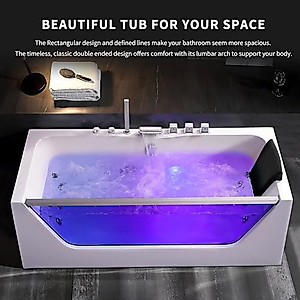 Empava 59 in. Acrylic Alcove Whirlpool Bathtub - Hydromassage Rectangular Jetted Soaking Tub with Center Drain - Waterfall Faucet