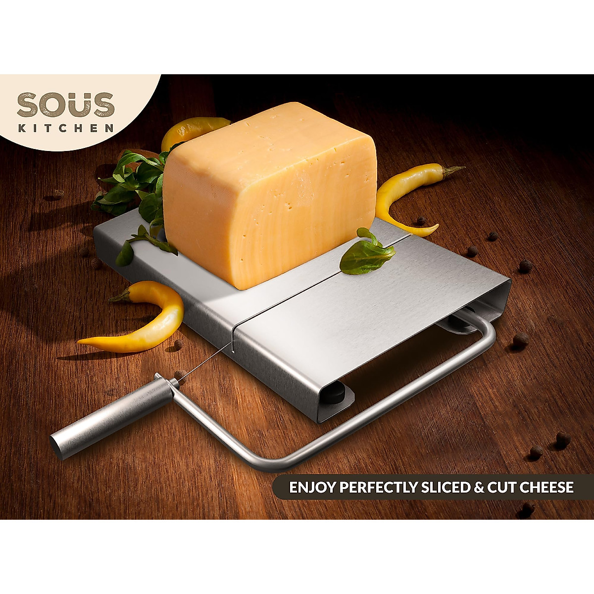 Sous Kitchen Cheese Slicers For Block Cheese - Cheese Cutter With Wire For Precise Cutting Experience - Foldable Wire Cheese Slicer - Rust Proof Cheese Slicer Wire - Dishwasher Safe Wire Cheese Cutter