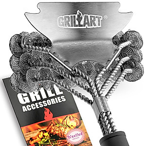 Grill Brush and Scraper Bristle Free – Safe BBQ Brush for Grill – 18'' Stainless Grill Grate Cleaner - Safe Grill Accessories for Porcelain/Weber Gas/Charcoal Grill – Gifts for Grill Wizard
